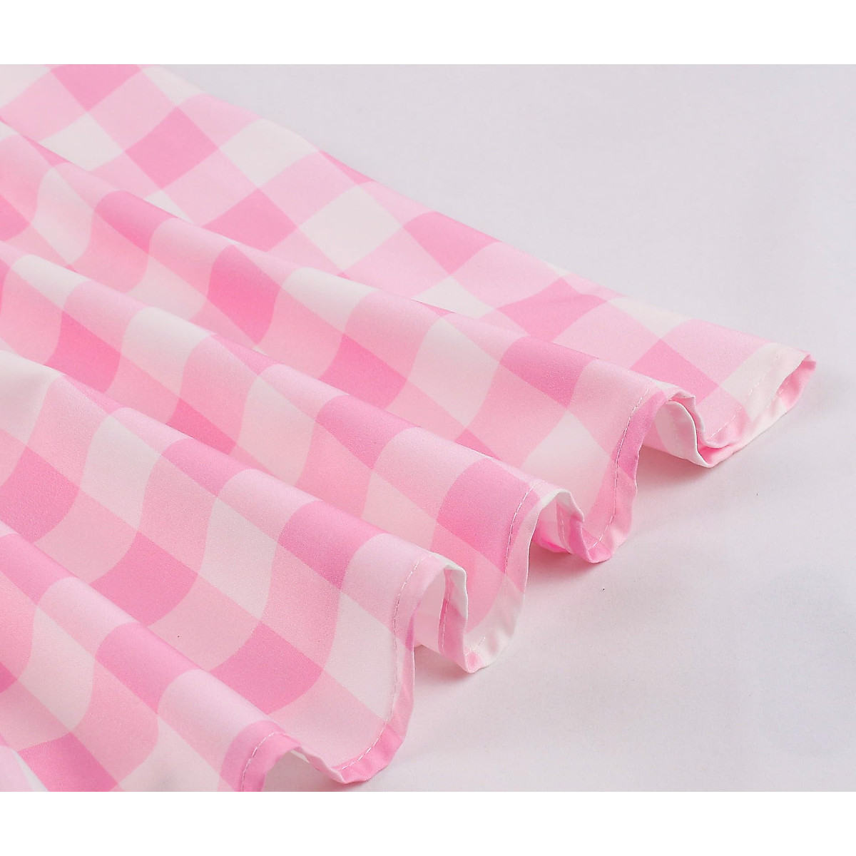 Nihsatin Barbie Pink Swing Dress Tie Shoulder Plaid Printed Knot Waist Dress