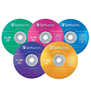 Verbatim CD-RW 700MB 2X-12X Color Rewritable Media Disc - 20 Pack Slim Case - 96685,assorted