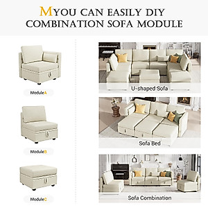 YOUDENOVA 25'' Modular Storage Ottoman Sectional Sofa Module Free Reversible Chaise Couch Convertible Ottoman Free Configuration Ottoman, Beige