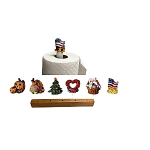 Crazy Chef Toppers Decorative Paper Towel Holder - Interchangeable Holiday Kitchen Decor - 6 Hand Painted Seasonal Decor Tops, Wooden Paper Towel Holder Stand, and Top Holder