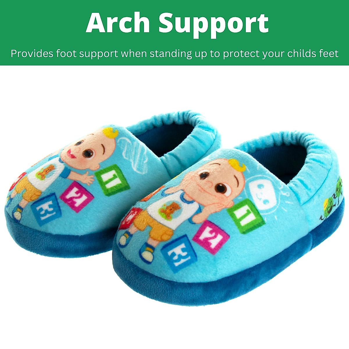 Josmo Cocomelon Toddler slippers - house shoes for boys girls warm plush bed moccasins slippers cocomelon shoes Blue (7-8 Toddler)