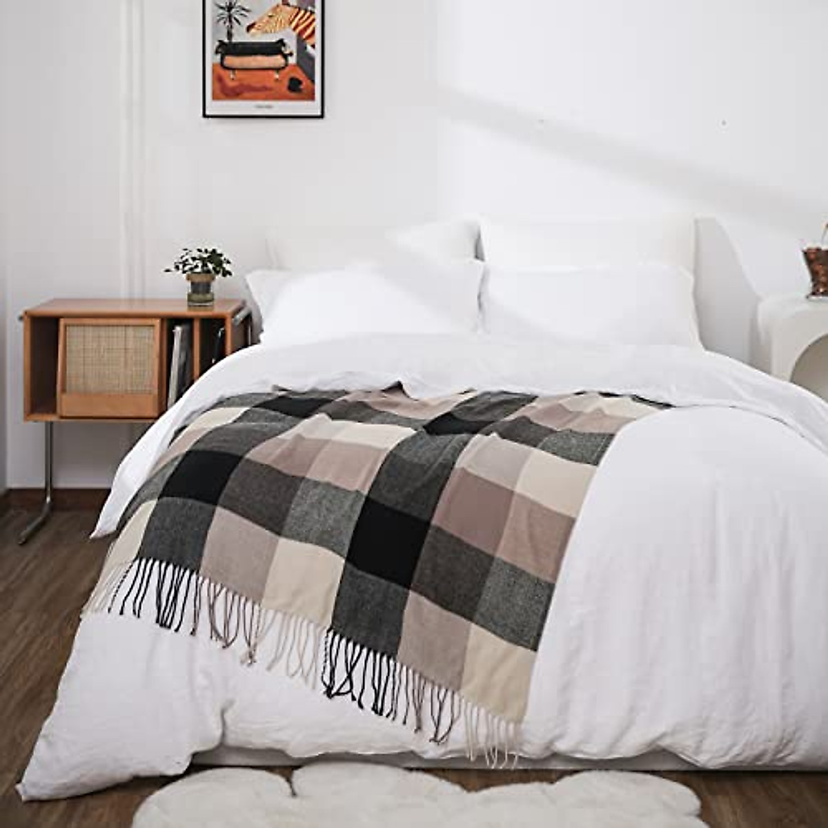 Buffalo Plaid Throw Blanket for Couch - Farmhouse Check Style - Soft Cozy Lightweight with Tassels for Bed Sofa Living Room Home Office Outdoor - 50 x 60 Inches - Black/Brown
