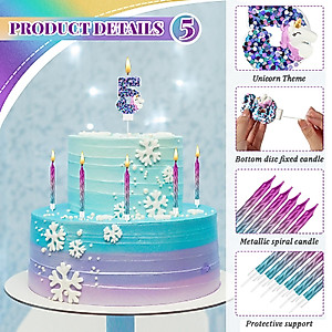 MTLEE Unicorn Birthday Candle Glitter Number Candle Unicorn Cupcake Toppers with 12 Pcs Numeral Rainbow Spiral Candle Purple Birthday Cake Candles for Baby Girl Boy Birthday Unicorn Party (Number 5)