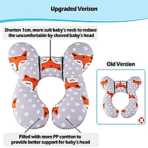 KAKIBLIN Baby Travel Pillow, Upgraded Baby Neck Pillows for Car Seat Toddler Head and Neck Support Pillow for Car Seat, Pushchair (Gray Fox)