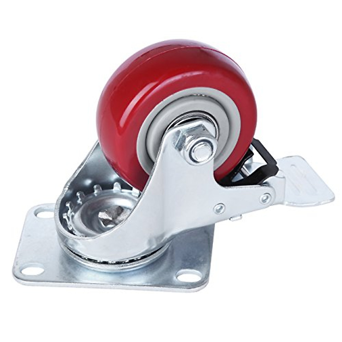 Finnhomy 4 Inch Caster Wheels Set of 4 with Brake Heavy Duty Plate Swivel Casters Premium Polyurethane Wheels PU Load Bearing 2,000 Lbs Lockable Anti-wear Smooth Casters Red (Free Screws)