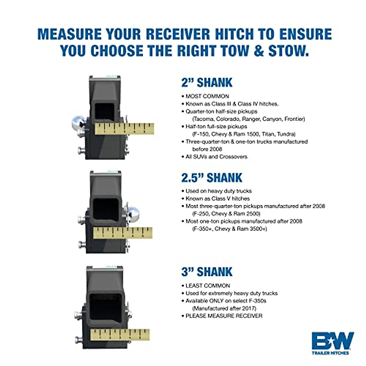B&W Trailer Hitches Tow & Stow Adjustable Trailer Hitch Ball Mount - Fits 2.5" Receiver, Dual Ball (2" x 2-5/16"), 7" Drop, 14,500 GTW - TS20040B