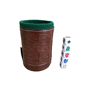 Cup Poker dice Game Set with Cup Leather Lined (cubilete)…Brown