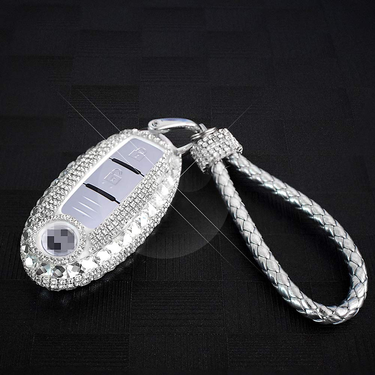 GeeGeeTop Car Key Case Key Shell Fob Key Cover Key Chain Lady Ring with Bling Diamond Crystals For Nissan Rogue Altima Maxima Infiniti Q50 60 Versa 2/3/4/5-Buttons Keyless Entry Remote Control Smart