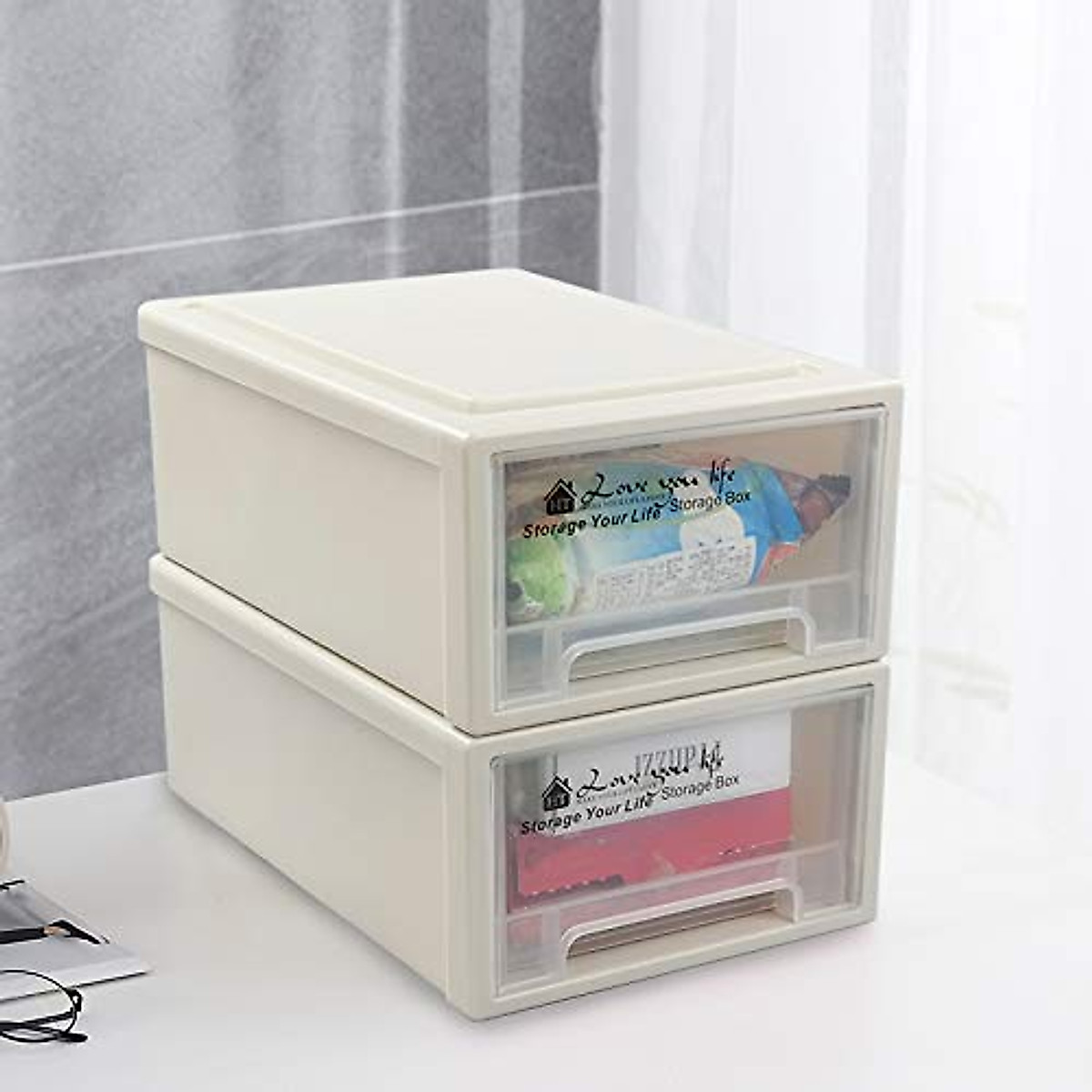 Easymanie 6 Quart Plastic Storage Drawers, Stackable Desktop Organizer, 3 Packs