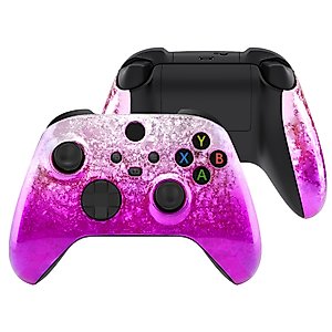 eXtremeRate Side Rails Grips Shell for Xbox Core Wireless Controller, Ice Flake Magenta Replacement Part Front Housing Cover Handles Faceplate for Xbox Series X & S Controller [Controller Excluded]