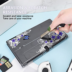DLseego Purple Butterfly Flower Floral Switch OLED Case 2021 Version Anti-Scratch Dockable Console Clear PC Hard Shell Soft TPU Shock-Absorption Joy Con Cover Romantic Design for Switch OLED Model