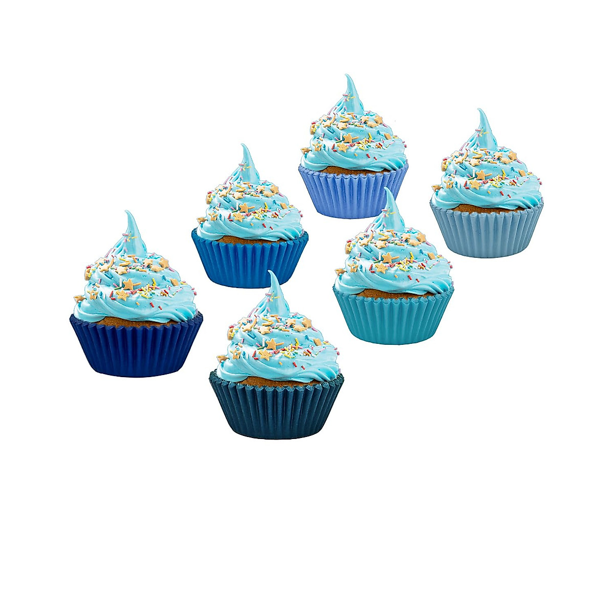 qiqee 300 Counts Cupcake Liners Cupcake Cups Food Grade 6 Solid Blue Colors Cupcake Papers Muffin Baking Cups Cupcake Wrappers (Standard Size)