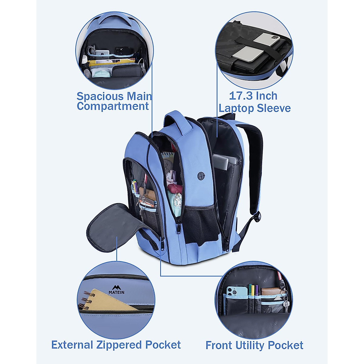 MATEIN Extra Large Backpack, 17 Inch Travel Laptop Backpack with USB Charging Port, Large Laptop Backpack, Water Resistant 17 Inch Travel Laptop Backpack with Waterproof Wet & Dry Pocket