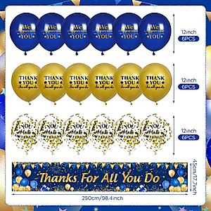 Thank You Appreciation Party Decorations Blue Gold Thanks for All You Do Banner with 18 Pcs Balloons We Appreciate You Yard Sign Decor Gifts for Graduation Pastor Employee Staff Teachers Doctors