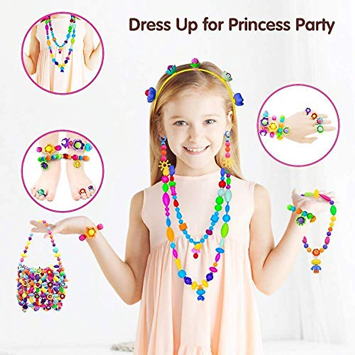 VERTOY Flower Garden Building Toy Set Bundle with Pop Beads Jewelry Making Kit, Best Gift for 3-6 Years Old Girls and Toddlers, Value 2 Packs