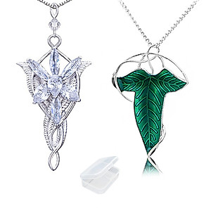 XHBTS 2 Set Lord of the R. Elven Leaf Aragorn Arwen Evenstar Pendant Chain Necklace Princess Chain with Box