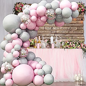 Pink Balloon Garland Arch Kit, 95Pcs Grey Pink Confetti Latex Balloons for Baby Shower Wedding Birthday Graduation Anniversary Bachelorette Party Background Decorations