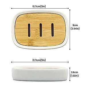 Sandstone Resin Soap Bar Dish, Bamboo Shower Soap Dish Holder Tray, Soap Organizer Draining Bar Soap Saver for Shower Bathroom Kitchen Sink