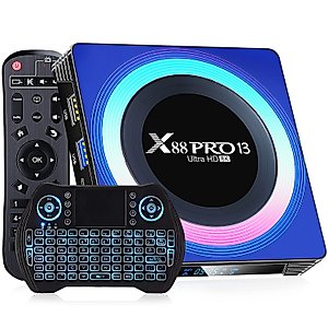 Android TV Box 2024, Android Box 13.0 X88PRO 13 TV Box Android 13.0 4GB RAM 32GB ROM with Mini Wireless Keyboard, Android TV Box WiFi 6 8K RK3528 Quad-Core 2.4G/5G WiFi Bluetooth 5.0 USB 3.0