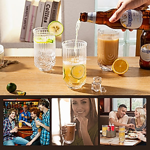 INSETLAN Vintage Glassware Arch Design Glass cups Set of 4, Fashioned Ripple Glassware Highball Glass, Classic Transparent Cocktail Glasses, for Bar Beverages Ice Coffee Juice Water (4pcs-L)