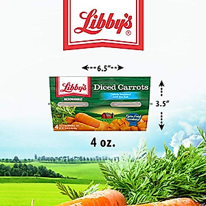 Libby's Diced Carrots | Appealingly Tender | Faintly Sweet & Earthy Flavor | Vibrant Orange Slices | Farm Fresh Goodness | No Preservatives | Six 4-pack sleeves of 4.0 oz cups (24 cups total)
