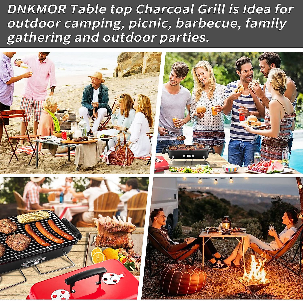 Portable Charcoal Grill, Tabletop Outdoor Barbecue Smoker, Small BBQ Grill for Outdoor Cooking Backyard Camping Picnics Beach by DNKMOR BLACK