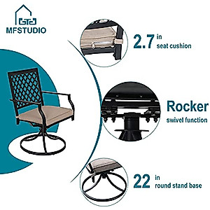 MFSTUDIO 5 PCS Metal Outdoor Patio Furniture Dining Set with 4 Metal Swivel Chairs and Square Dining Table with Umbrella Hole, Black