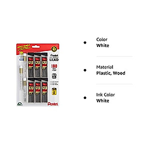 Pentel Eraser and Lead Refill Pack for Mechanical Pencils - Super Hi-polymer Lead Refills Value Pack, 0.5mm 6 Pack of 30 Pieces – Pack of White Eraser Refills 3 Packs of 4 Erasers