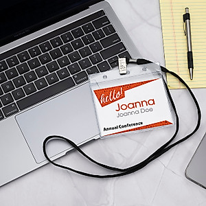 SEE-IT! 360 pcs Make 120 Name Tag Holders with Lanyards and White Insert Cards, Horizontal Clear Plastic Badge Protector ID Holder Waterproof Heavy Duty Reusable Business School Church Conference