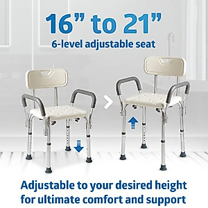 Medline Shower Chair Seat with Padded Armrests and Back Heavy Duty Shower Chair for Bathtub Slip Resistant Shower Seat with Adjustable Height Shower Chair for Inside Shower with 350 lb Capacity