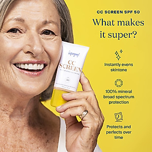 Supergoop! CC Screen - SPF 50 PA++++ CC Cream, 100% Mineral Color-Corrector & Broad Spectrum Sunscreen - Tinted Moisturizer, Concealer & Buildable Coverage Foundation - 1.6 fl oz