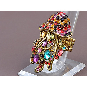 Alilang Rainbow Colorful Crystal Rhinestone Jellyfish Poison Tentacles Bejeweled Rings
