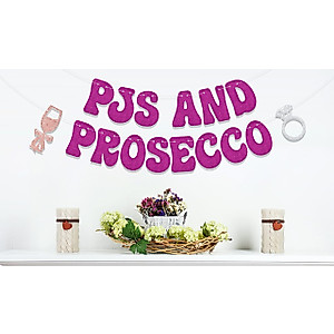 Pjs And Prosecco Banner,Bachelorette Party Decor,Bridal Shower Decoration With Diamond Ring,Prosecco Wedding Party Decorations Supply Rose Red
