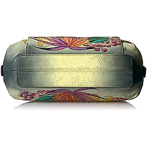 Anna by Anuschka, Handpainted Leather Zip Top Medium Satchel-succulent Dreams