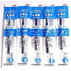 Uni-Ball Signo Broad Point Gel Impact Pen Blue Ink Refills, 1.0mm, Set of 5 (Japan import) [Komainu-Dou Original Package]