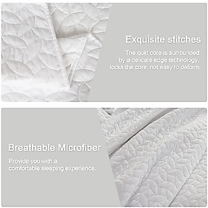 Hygge Hush Summer Quilt Set, Twin Size Pure White Leaves Pattern 2 Pieces Quilt Set, Oversized Modern Style Bedspread Set for All Season (1 Quilt & 1 Pillow Shams)