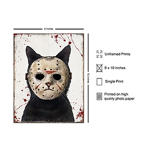 Cat Yellowbird Art & Design Wall Art - Friday the 13th Wall Art - Cute Cat Decor for Men - Funny Cat Gift for Men - Man cave Wall Art - Scary Halloween Wall Art - Black cat Horror Poster 8x10 UNFRAMED
