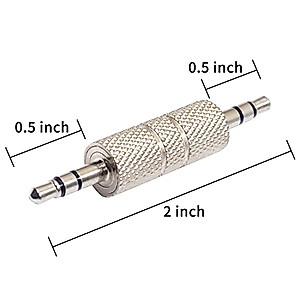 Duttek 3.5mm Male to Male Audio Adapter, Metal Silver 3 Pole 3.5mm Stereo Jack to 3.5mm Stereo Jack Adapter, 1/8 Inch Male to Male Audio Headphone Jack Coupler Connectors - 2 Pack