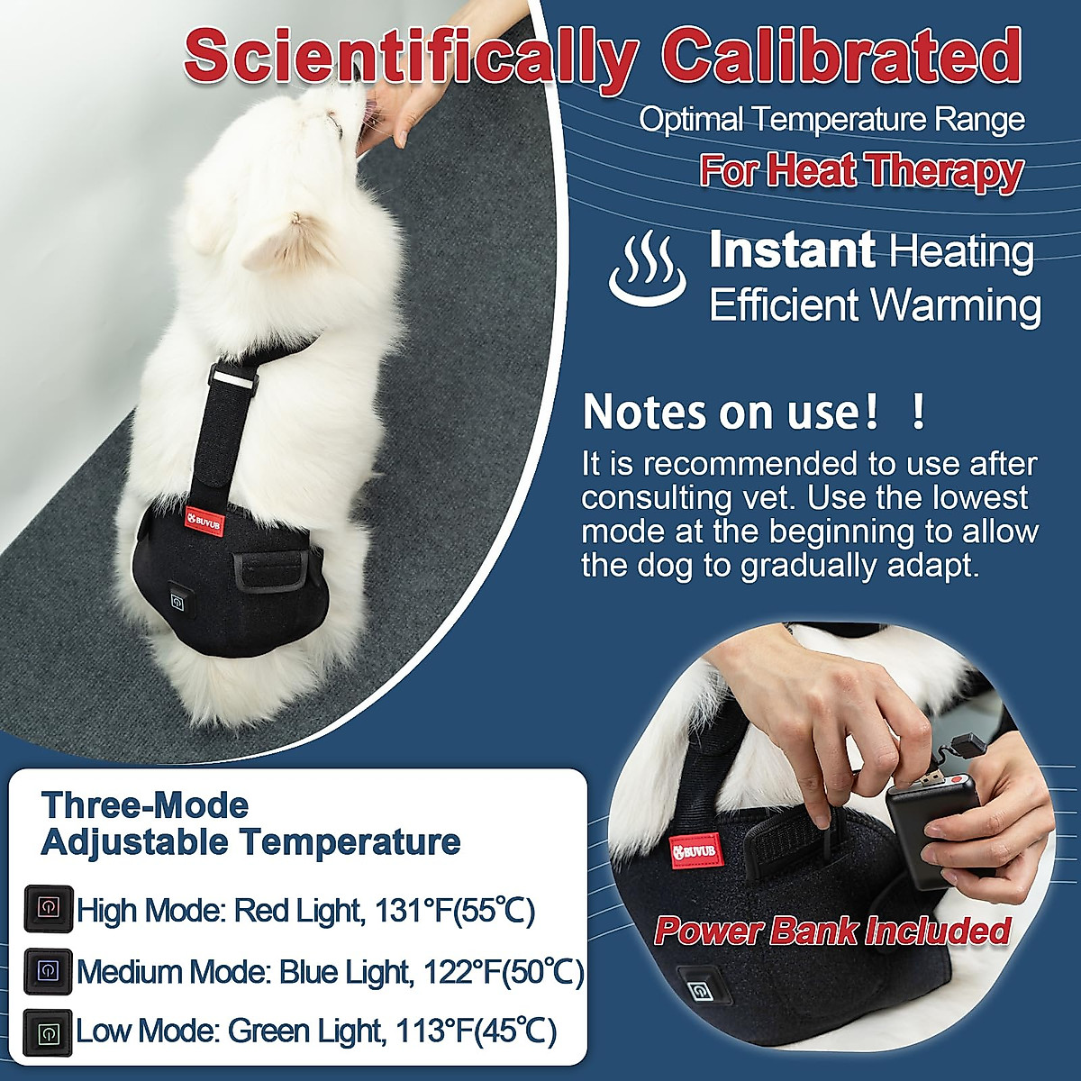 BUVUB Heated Dog Hip Brace Comes with Power Bank Heat Therapy for Dog with Hip Dysplasia, Arthritis, Hip Pain, Lower Back Pain, Weakness or Back Leg Limping(M)