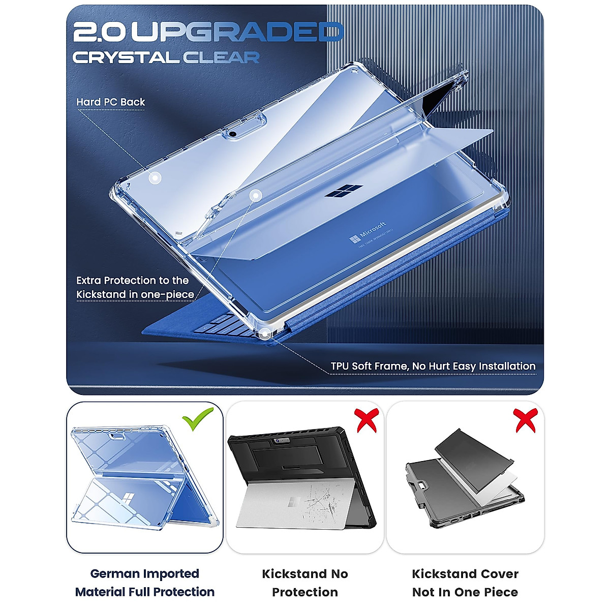 INFILAND Microsoft Surface Pro 11 AI/10/9 5G Case 13 Inch 2022, Full Crystal Clear [Anti-Yellowing] All-in-one Protection Shell Cover, Work with Type Cover Keyboard & Surface Slim Pen 2, Bayer Clear