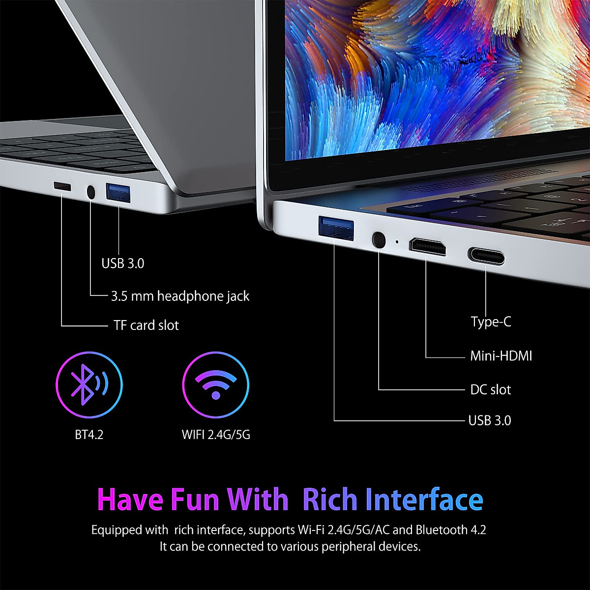 Windows 10 Laptop,13.5 Inch Pentium J3710 Quad core, 4GB RAM+128GB SSD, Thin & Light Notebook PC,3000x2000 3K Panel, 5G+AC WiFi, All-Metal Body, Backlit Keyboard, Finger Print, WPS,HDMI, Gray