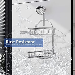 Neahom Hanging Shower Caddy Over Shower Head for Bathroom Silver, Stainless Steel Soap Holder & Razor Holder & Hooks, Hanging Shower Shelf Organizer, Storage Rack, Rustproof, Anti-Swing