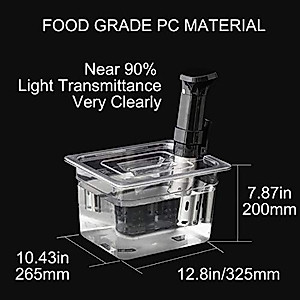Sous Vide Container with Lid 11 Liter/12 Quarts for Virtually All Immersion Circulators Cookers Crystal Clear Transparent Polycarbonate Accessories Kit (12 Quats with Lid)