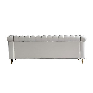 Goohome 84.65" Chesterfield Sofa, 3-Seater Velvet Deep Button Tufted Sofá Upholstered Love Seat Couches with Rolled Arm, Gold Strip Trim, for Bedroom Office Apartment Living Room Furniture, Beige