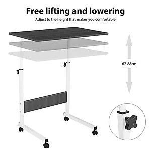 Standing Desk Adjustable Height, Mobile Laptop Desk, Portable Standing Desk with Brake Wheels, Small Standing Desk Sofa Desk for Home Office, Sofa, Laptop, Coffee, Snack, Black