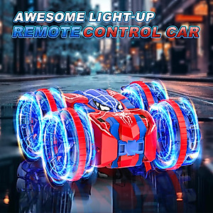 fygurso Waterproof Remote Control Car，4WD Amphibious 2.4 GHz RC Car Remote Control Boat，360°Rotation RC Stunt with LED Lights，Boys Girls Gifts All Terrain Water Beach Pool Toy