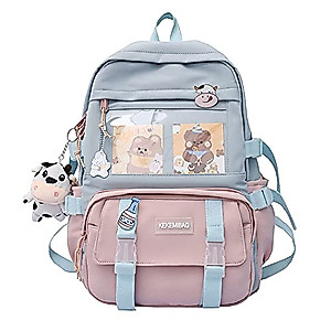 JQWSVE Kawaii Backpack with Pins Accessories, Rucksack for Teen Girls School Bag, Aesthetic Backpack