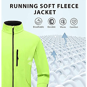 wantdo Men's Winter Cycling Thermal Jacket Warm Soft Shell Windproof Running Jacket Waterproof Fleece Windbreaker Reflective