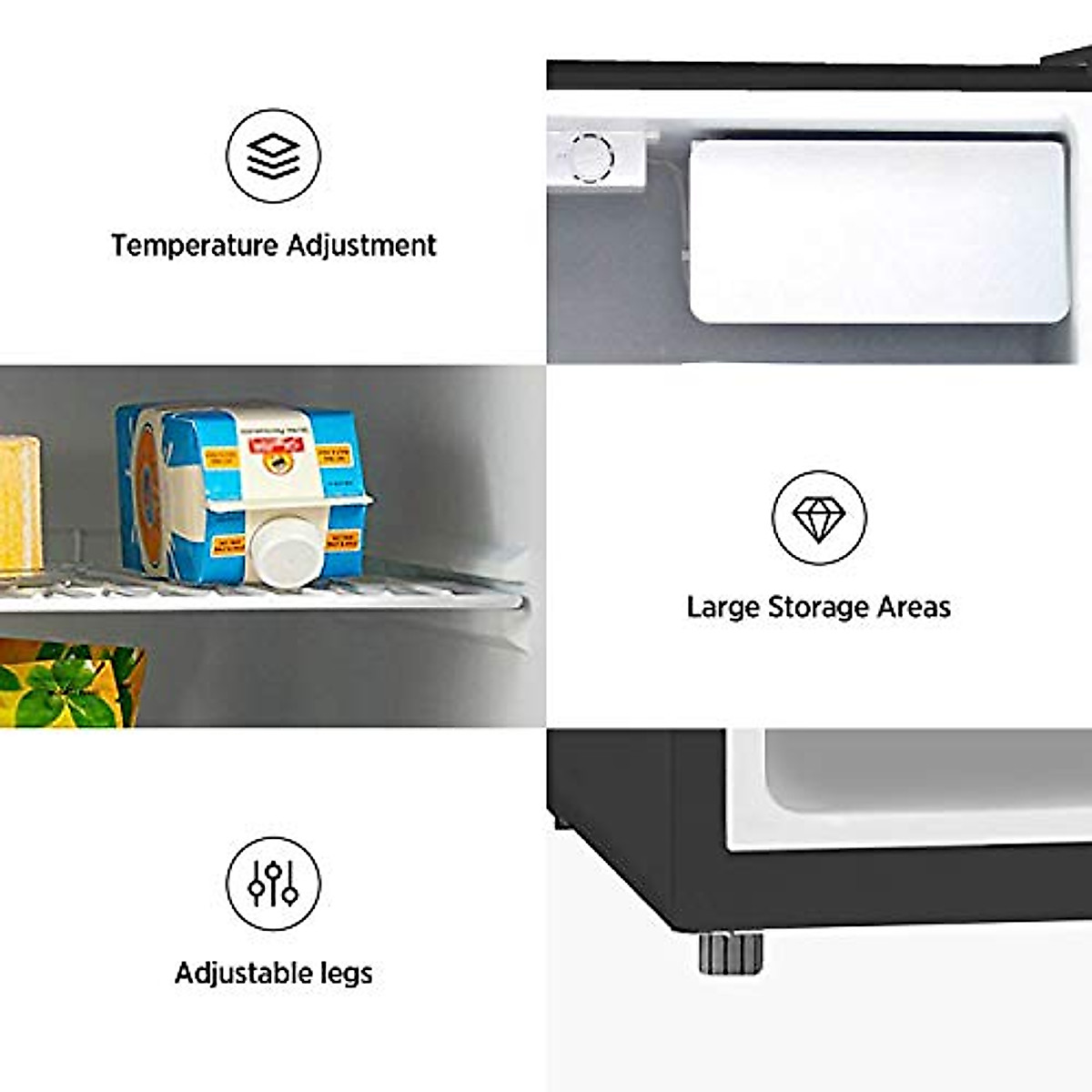 Midea WHS-160RB1 Single Reversible Compact Refrigerator, 4.4 Cubic Feet Fridge, Black