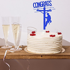 Congrats Grad Cake Topper, Congrats Electrician, Electrician Lineman Themed 2024 Graduation Party Decorations Blue Glitter